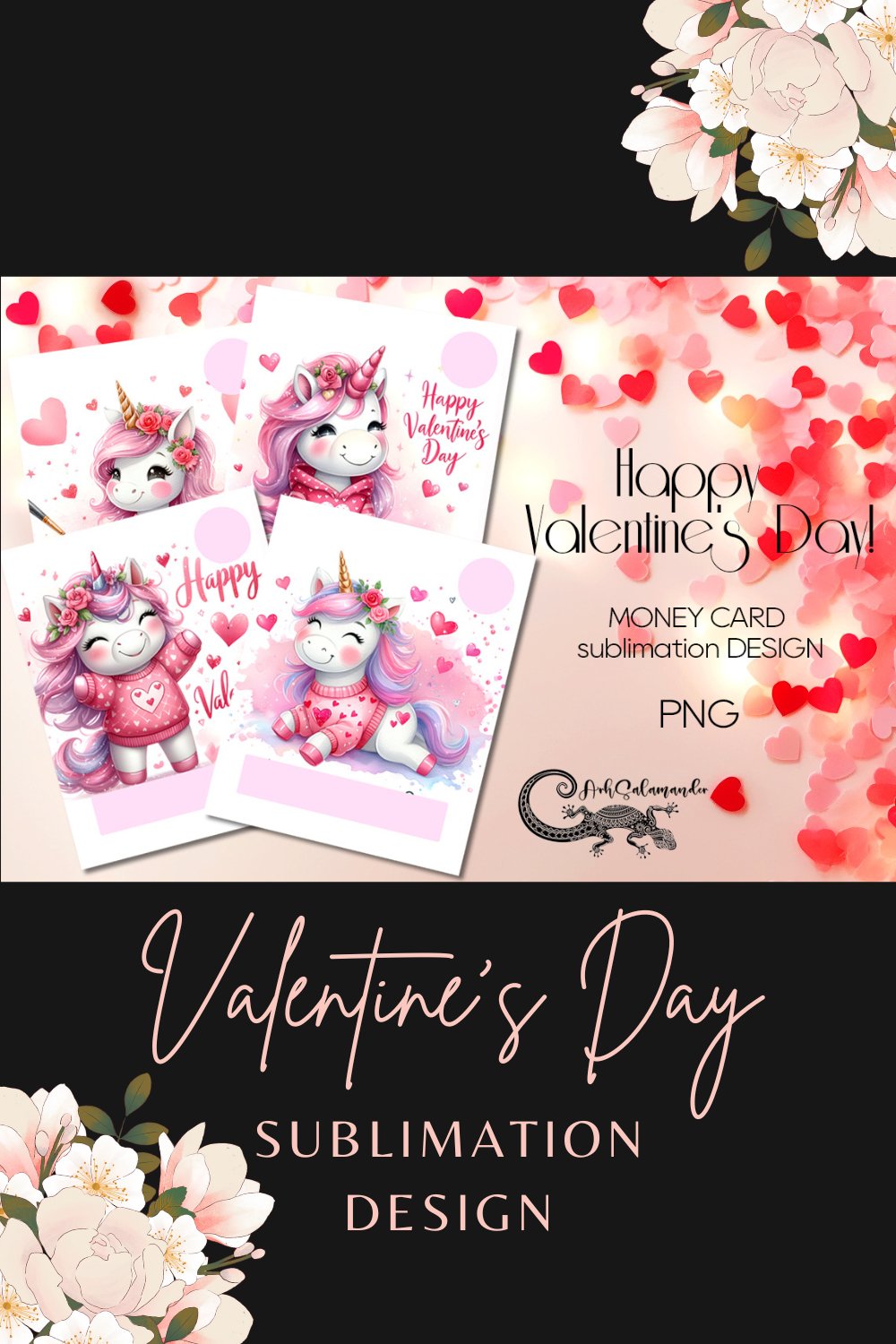 Valentine Unicorn | Money Card Sublimation designs PLUS, PNG