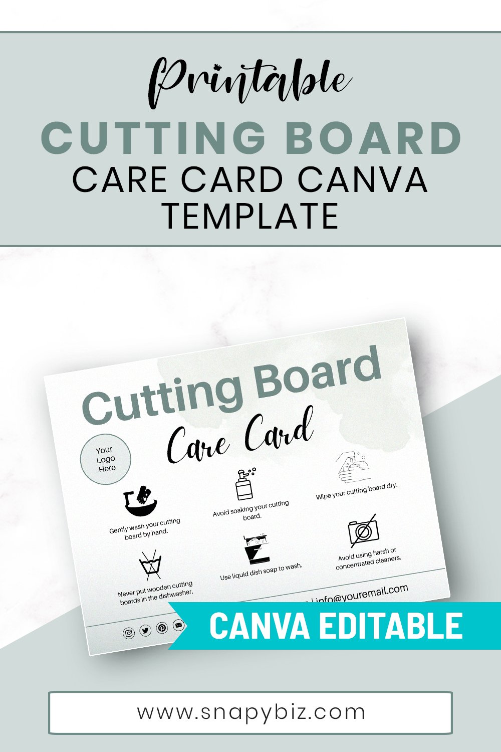 Cutting Board Care Card Canva Template