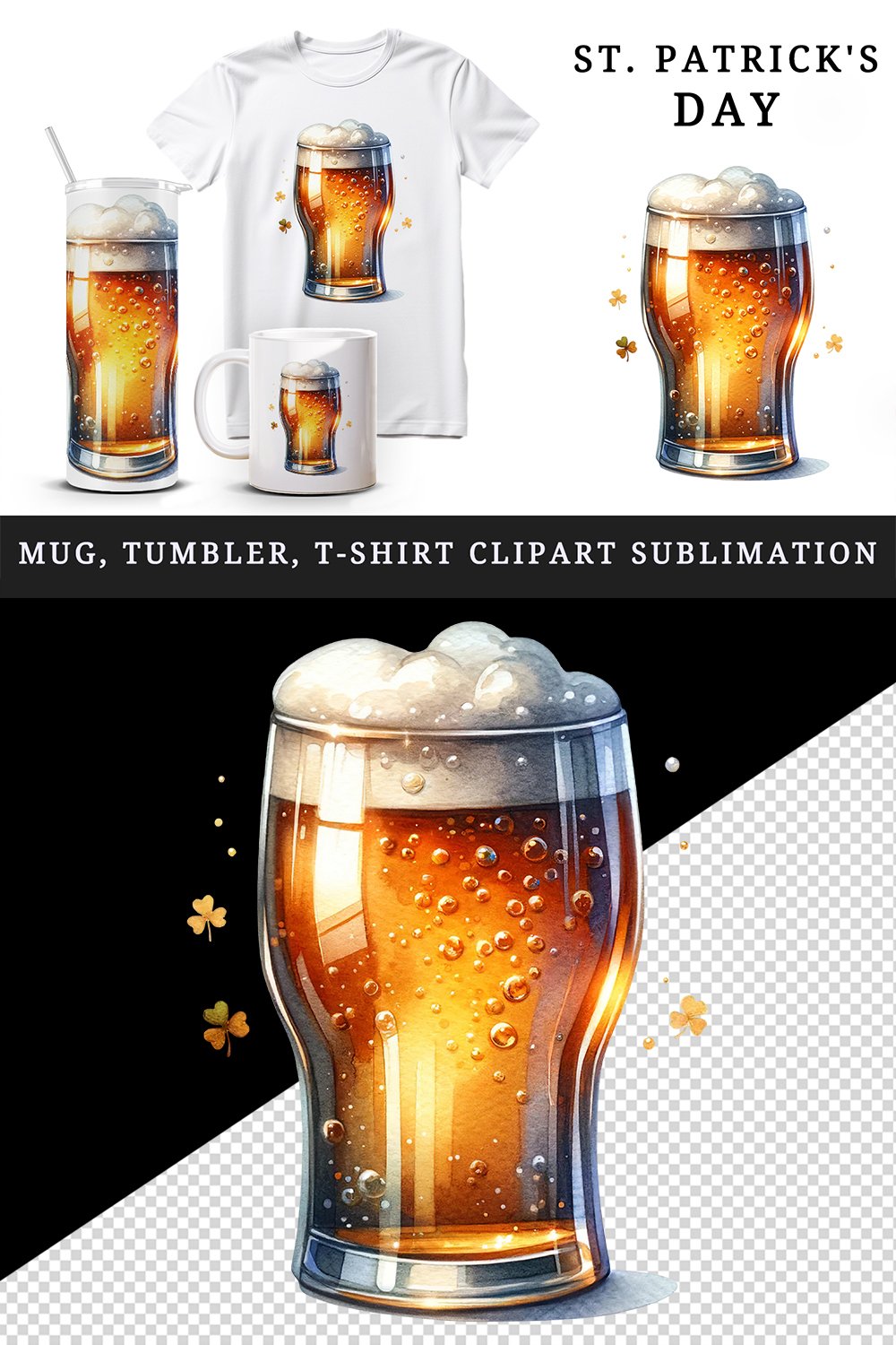 Beer St Patricks Day tumbler mug wrap clipart sublimation