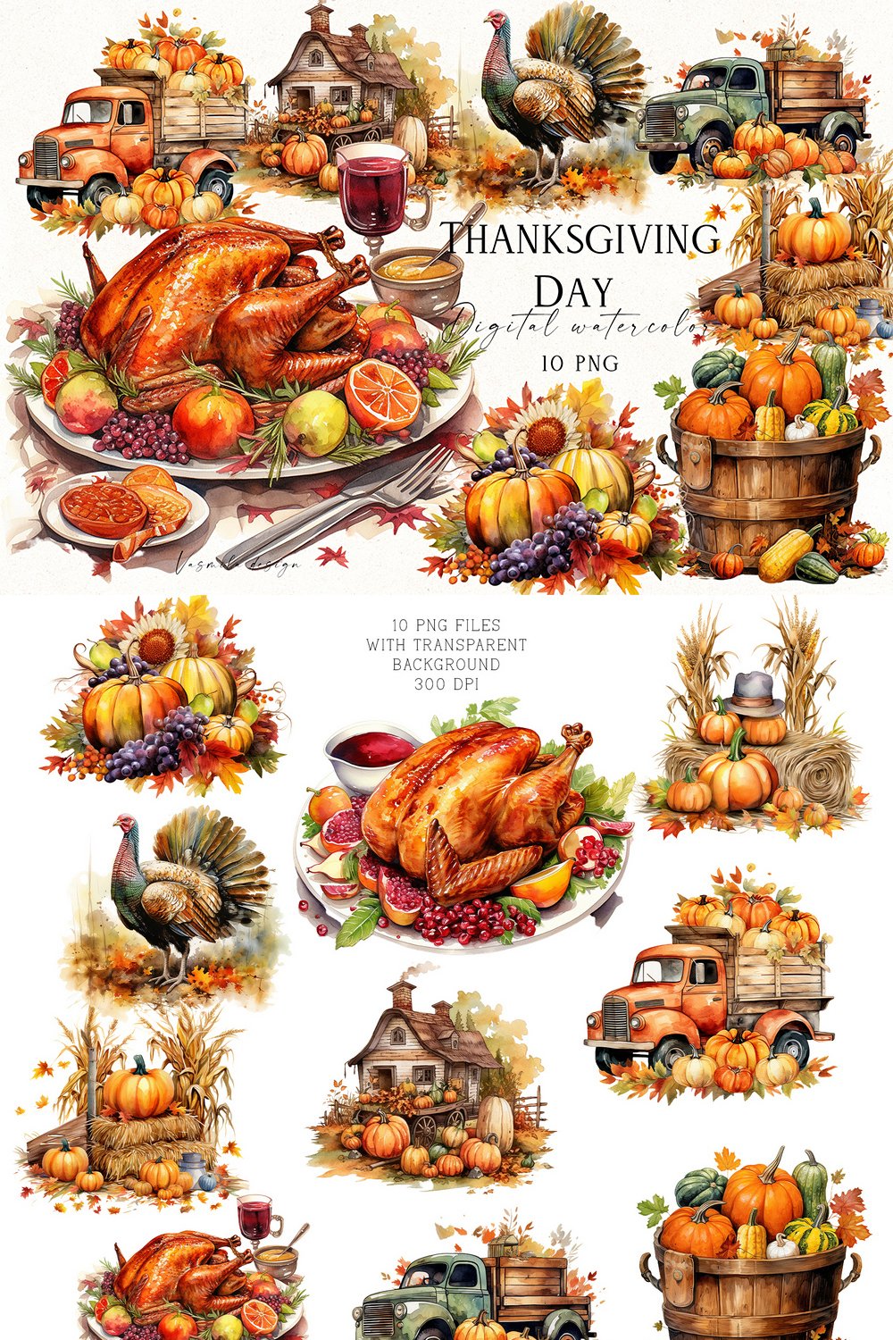 Watercolor Thanksgiving Day Clipart PNG