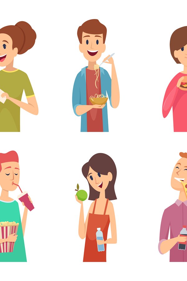 People eating. Healthy food male and female eating and drink