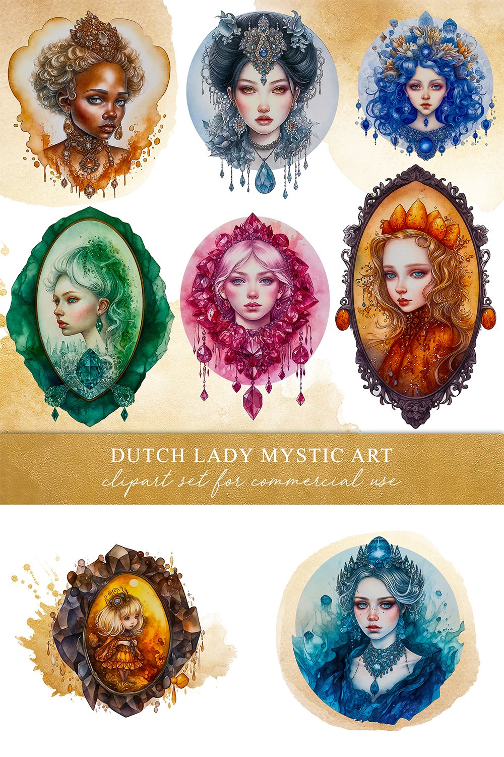 Crystal Girl Portraits Clipart Set