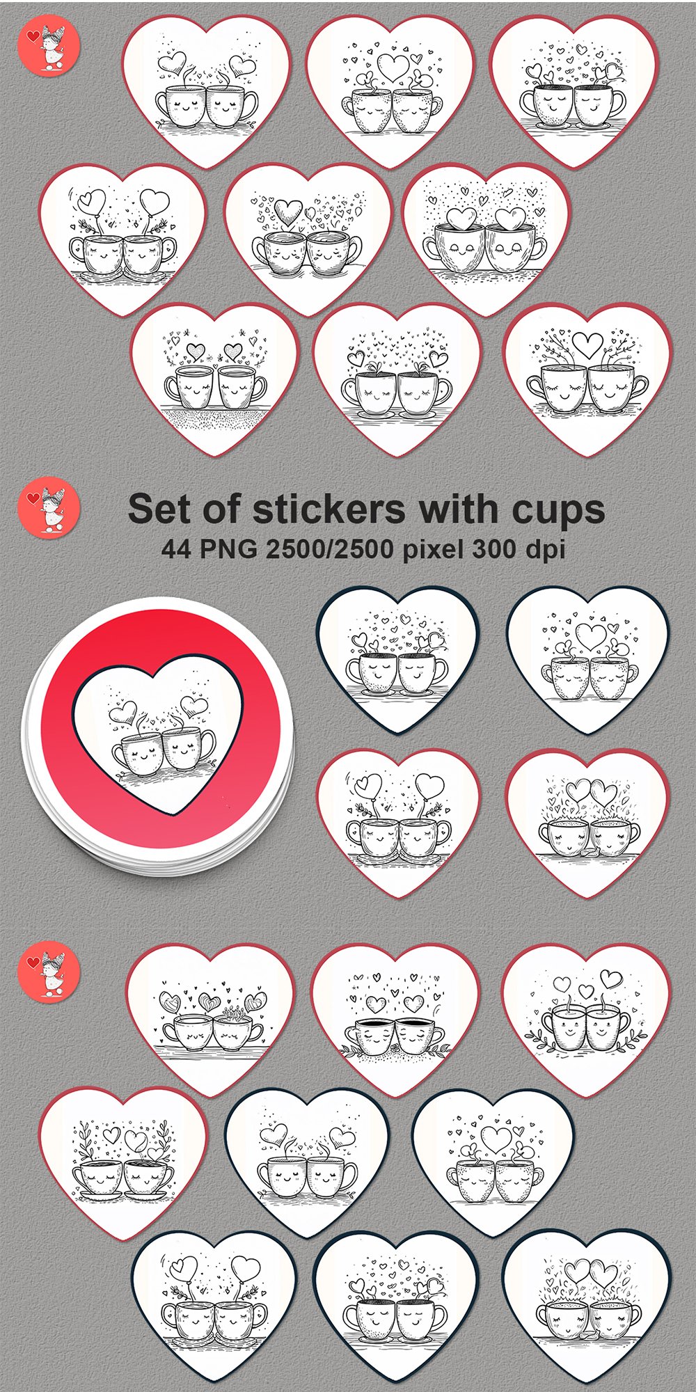 Set of stickers with cups