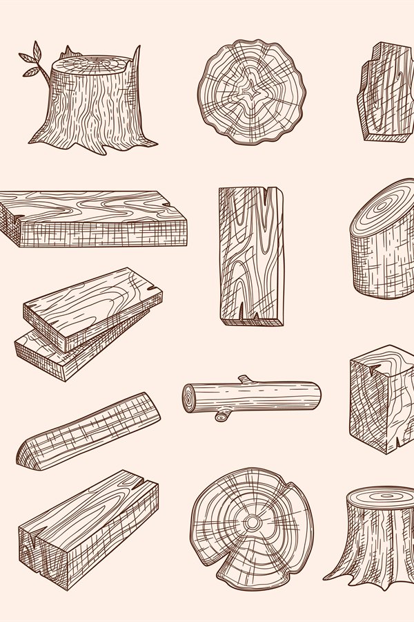 Wooden trunks. Vintage drawn lumber stacked oak wooden old p