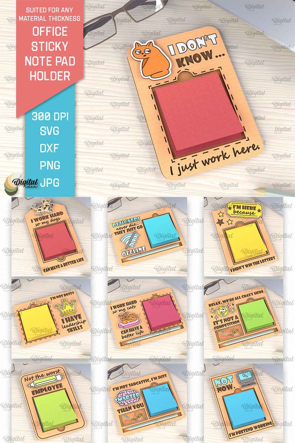Office Sticky Note Pad Holders LaserCut Bundle. Notepads SVG
