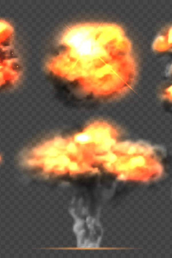 Exploding bomb. Light effect smoke and fireball dramatic exp