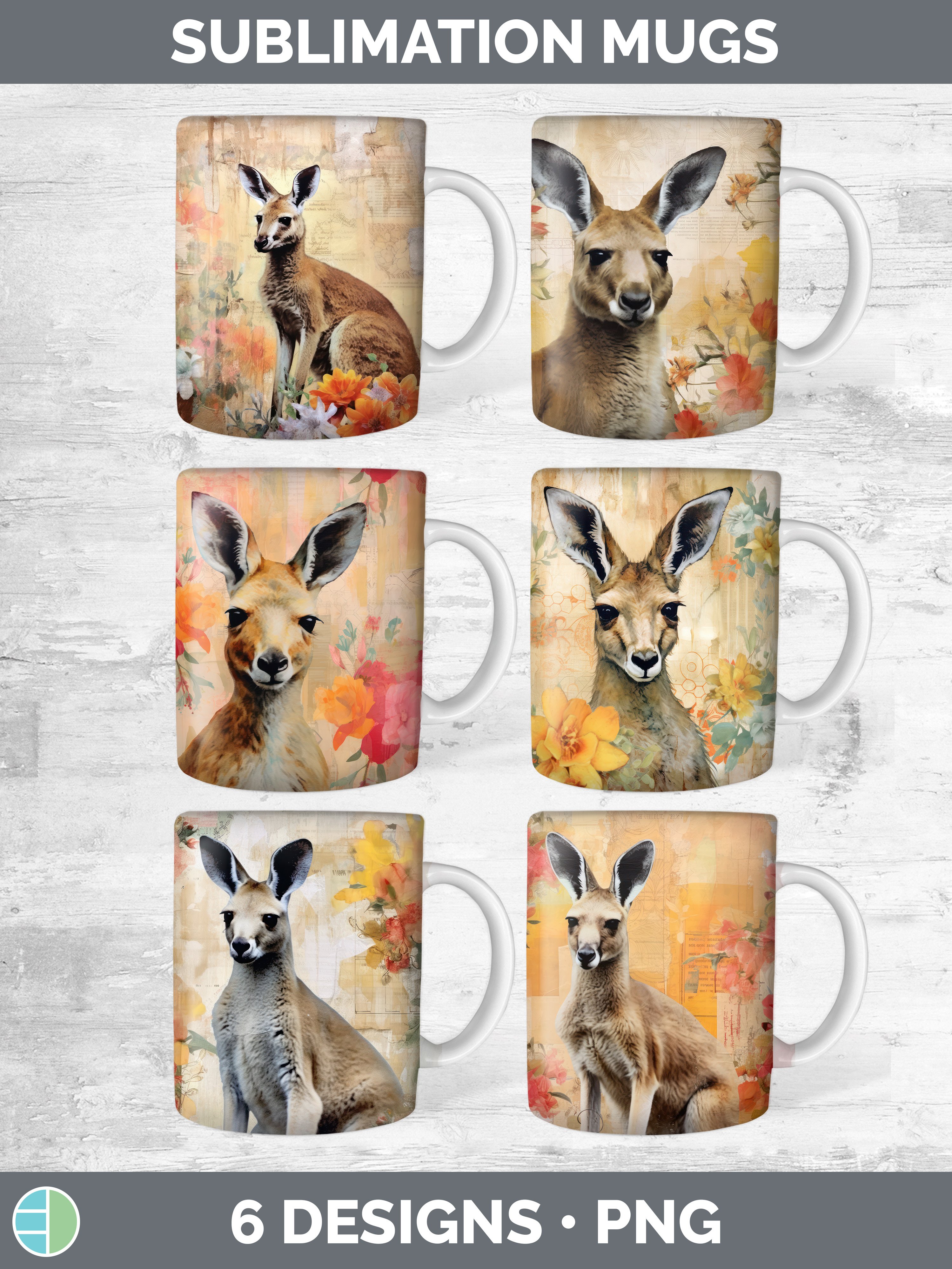 Vintage Kangaroo Mug Wrap | Sublimation Coffee Cup Designs B