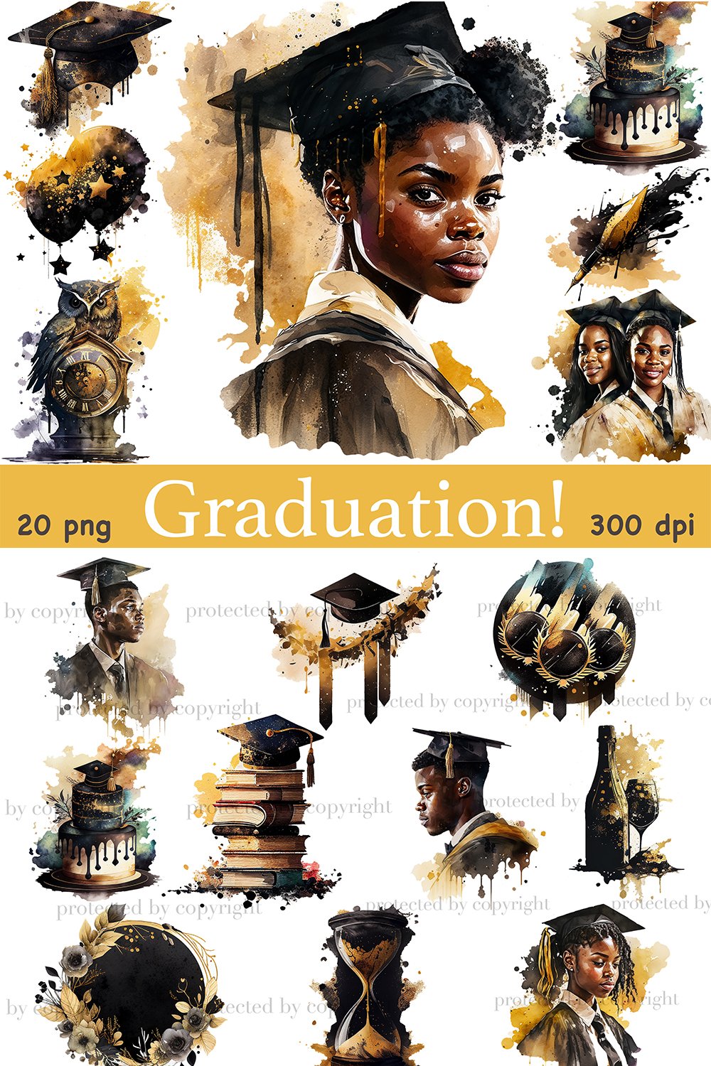 Graduation Elements Set | African American Clipart Bundle