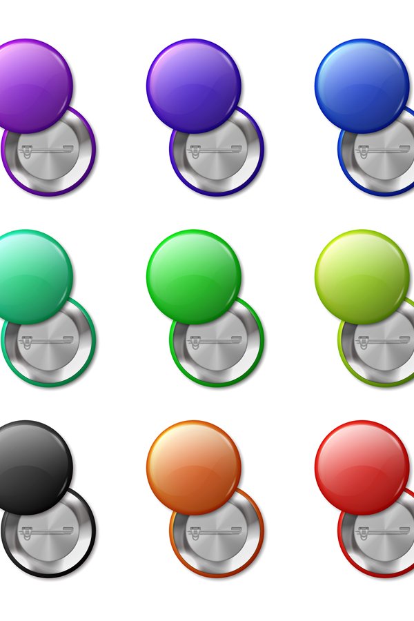 Round pinned badges tag. Circle magnet 3D badge, simple glos