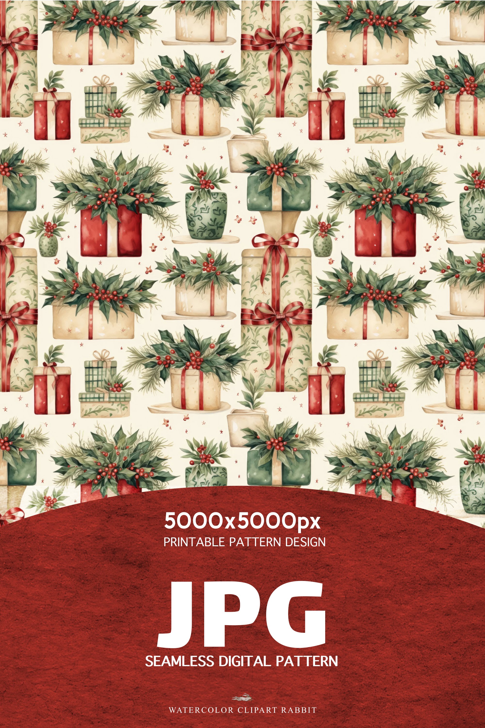 Vintage Christmas Pattern Winter Print Paper JPG Santa Gift