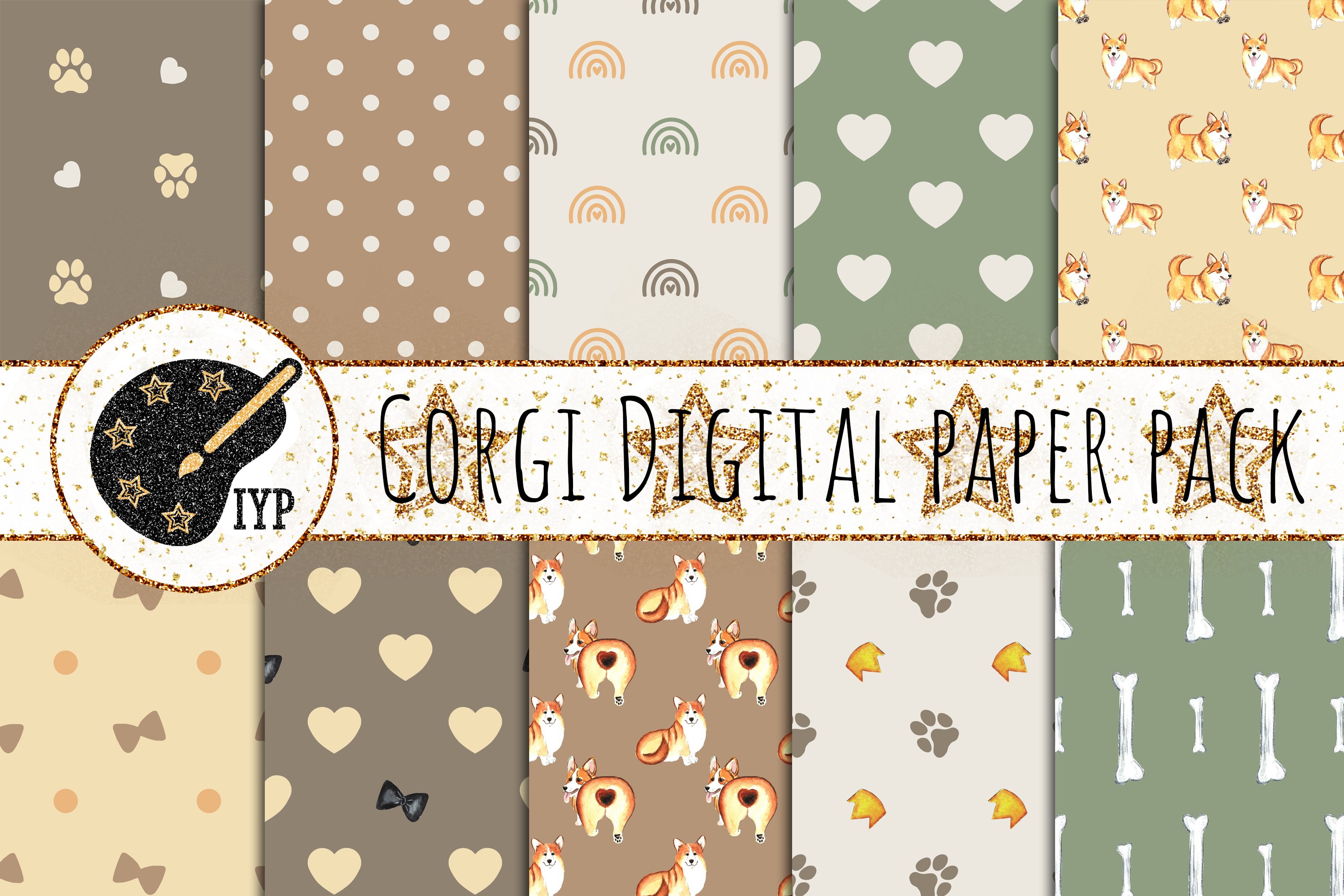 Corgi digital paper Scrapbooking paper pack JPEG