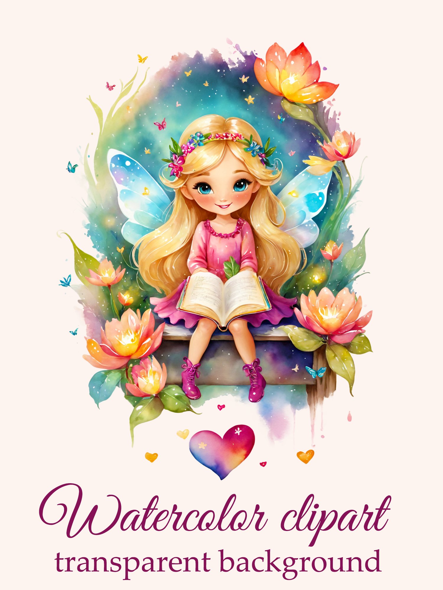 Spring Flower Fairy Watercolor Clipart for Spring Design