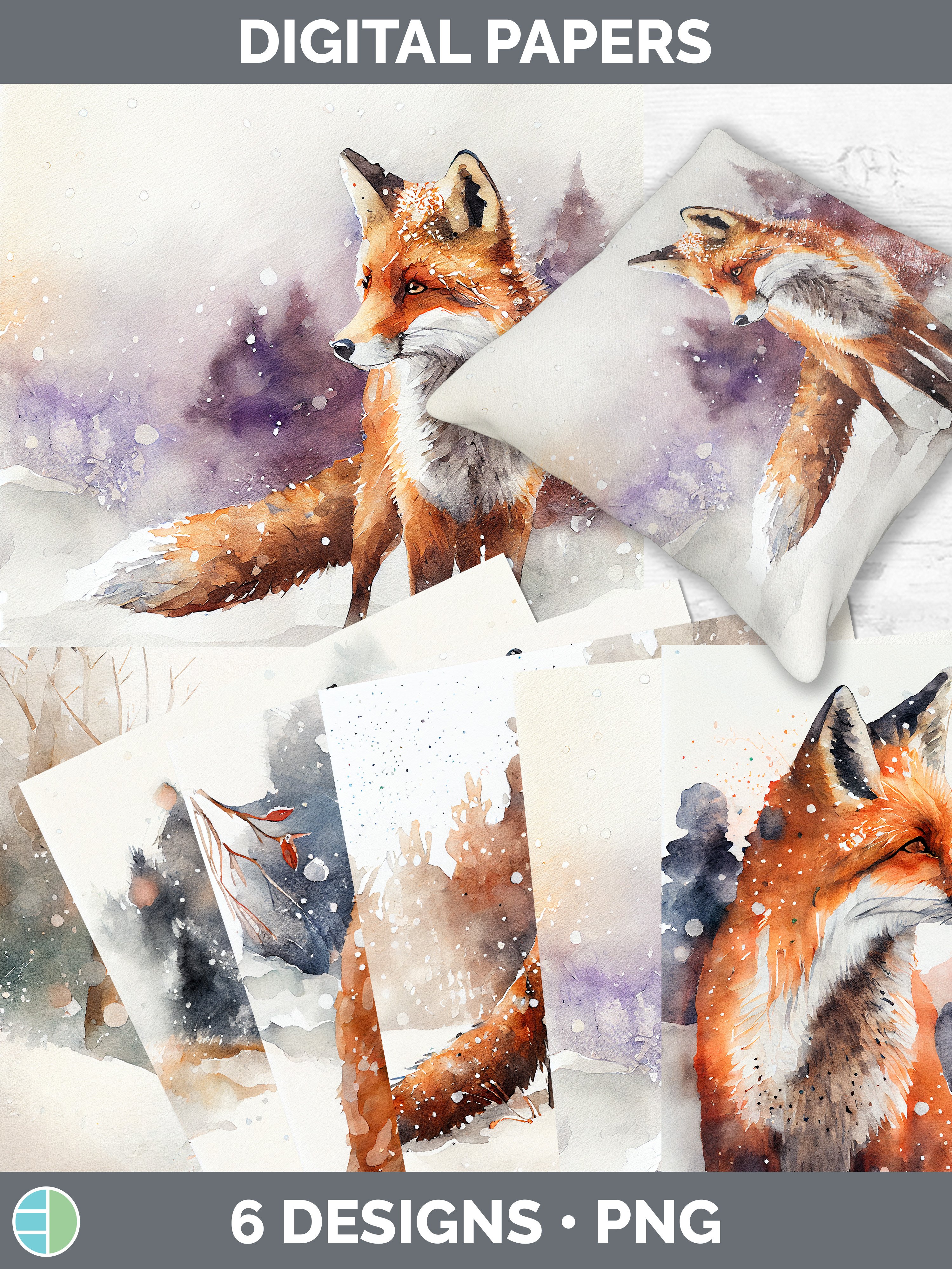 Winter Fox Backgrounds | Digital Scrapbook Papers