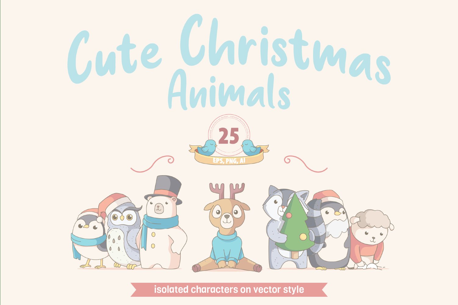 25 Vector Cute Christmas Animals Illustrations - SVG Files