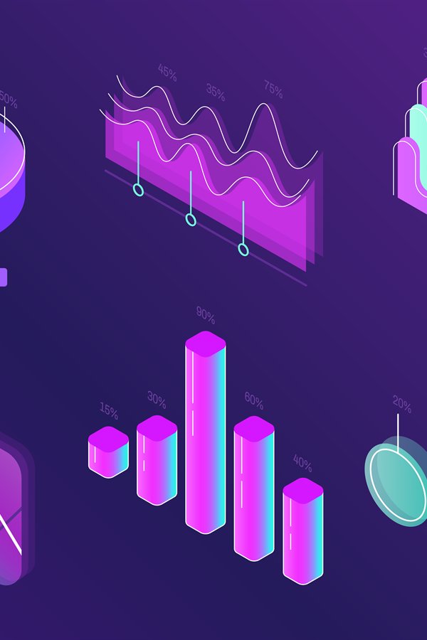 Business statistic digital infographic charts. Modern isomet
