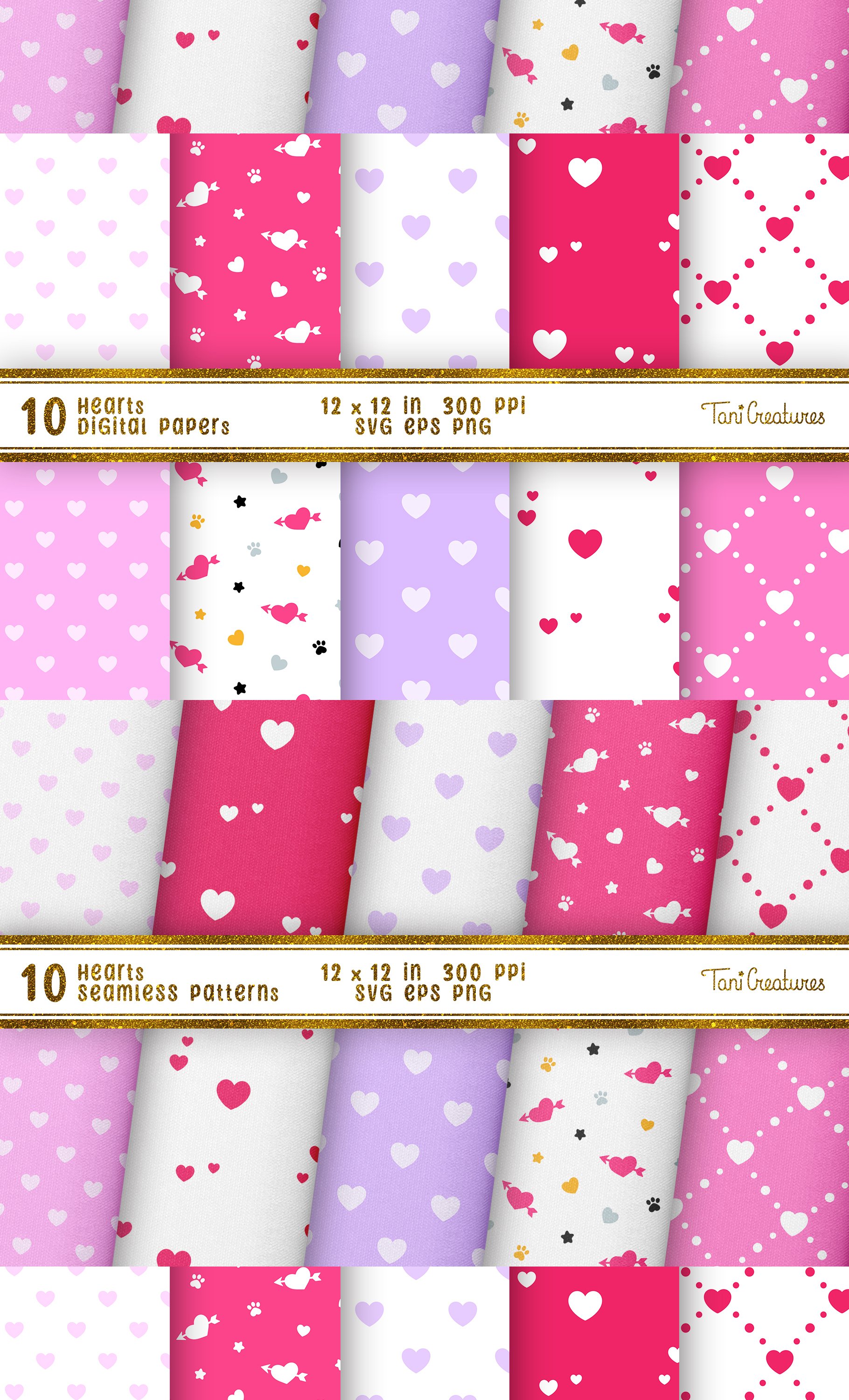 Valentine's Day | Love Hearts Seamless Patterns - SVG | PNG
