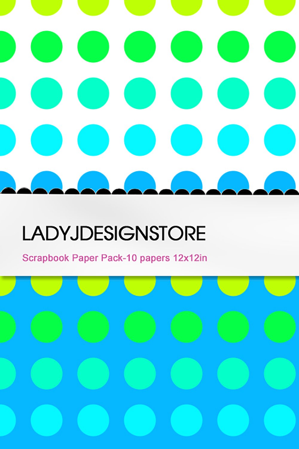 Digital Scrapbook Paper Pack - Green Blue Neon Chevron Dots