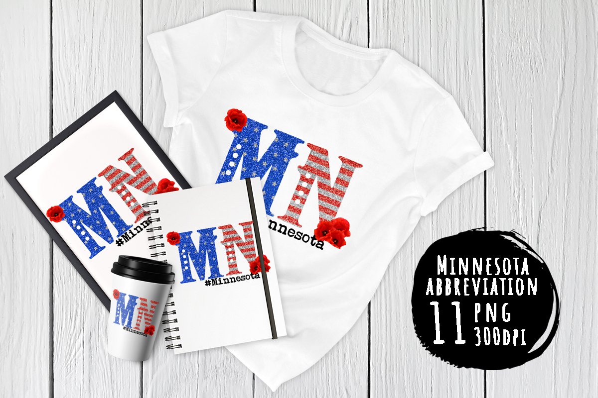 State abbreviation. USA sublimation. Minnesota