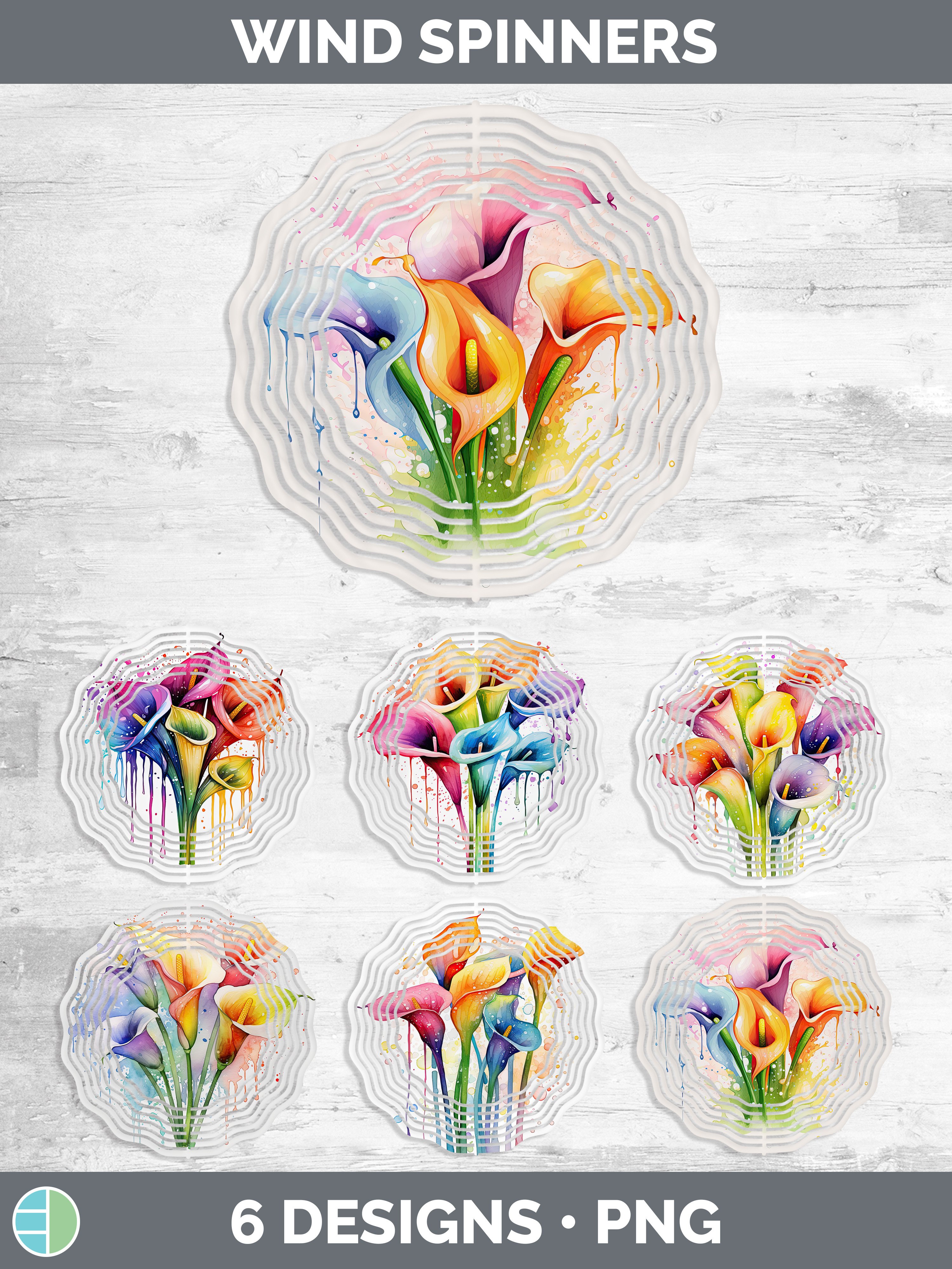 Splat Rainbow Calla Lily Flowers Wind Spinner | Bundle Spinn
