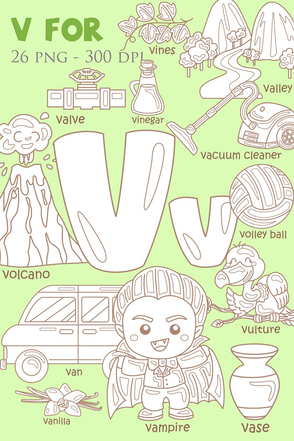 Alphabet V For Vocabulary Student Lesson Word Digital Stamp