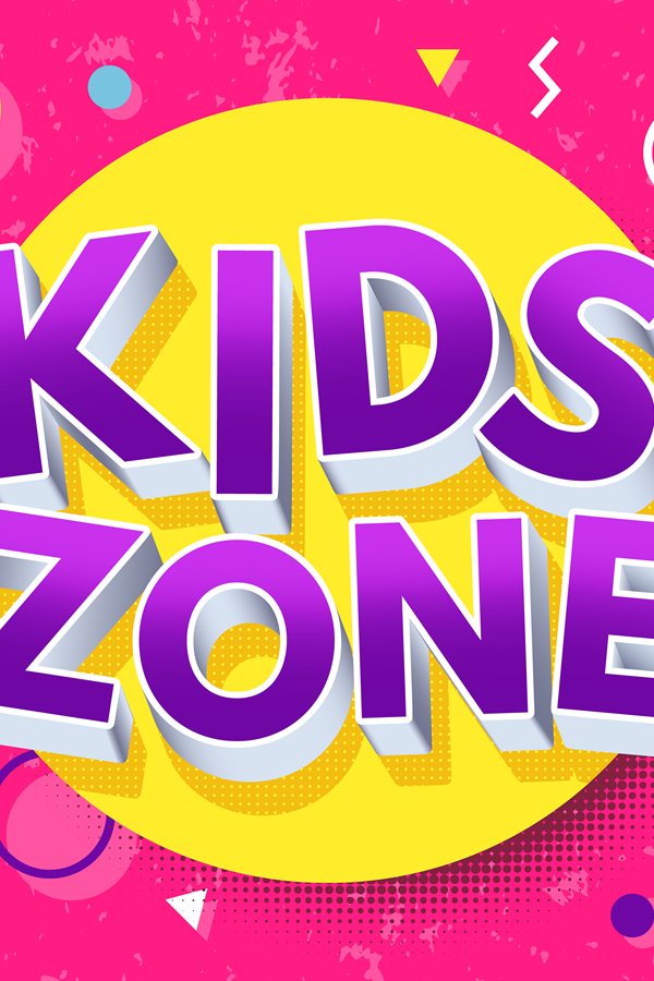 Kids zone cartoon inscription. Children playground vector co