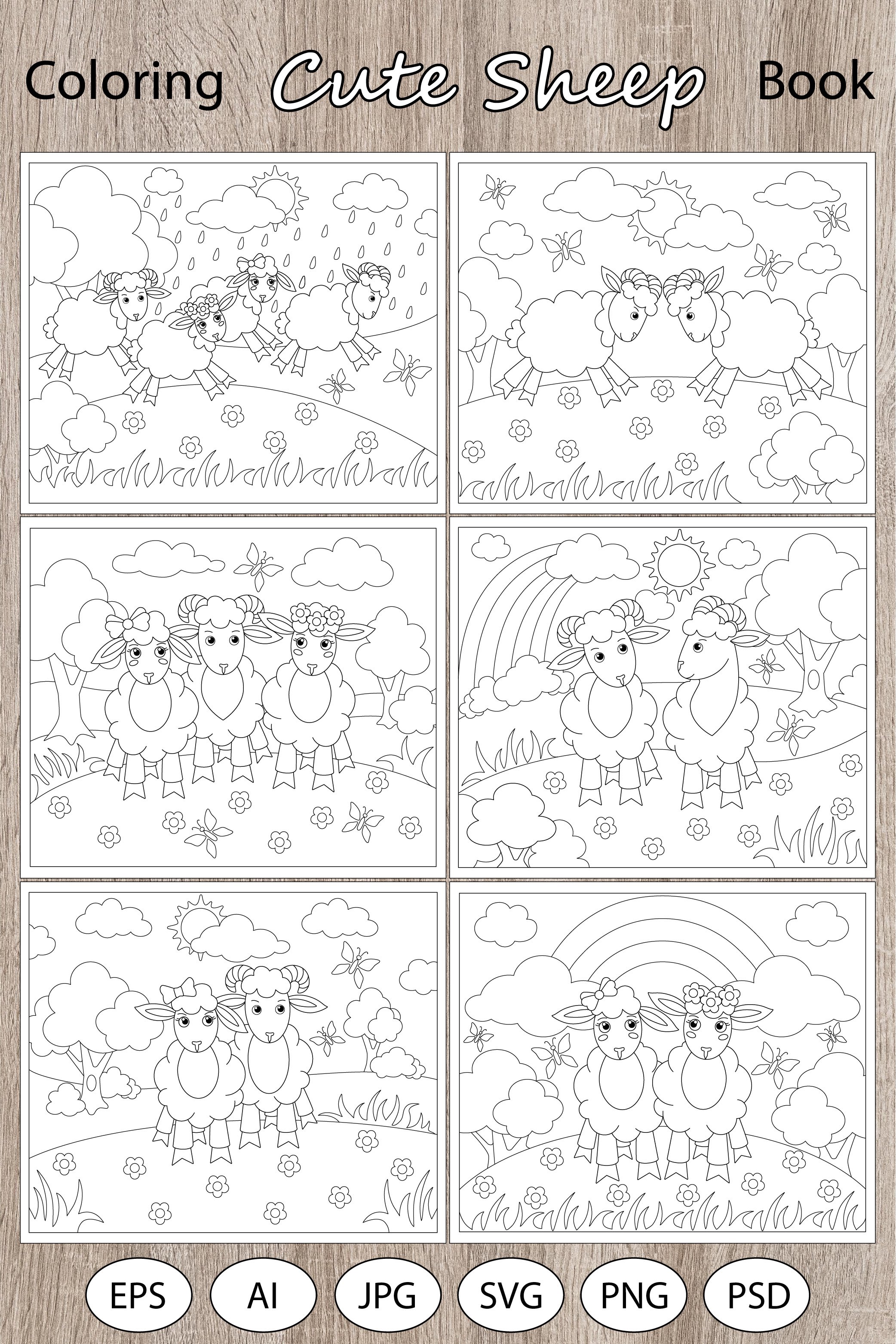 Cute Sheep in the pasture - coloring book for children