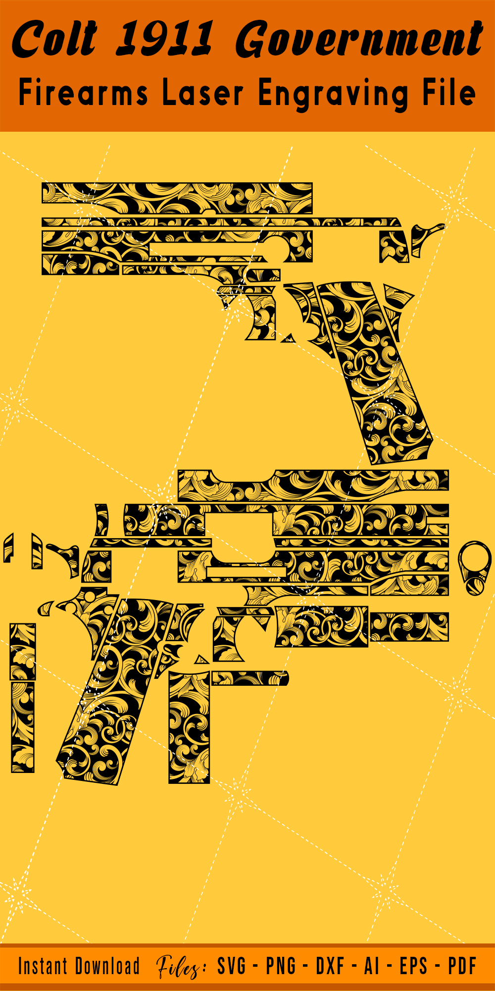 Colt 1911 Government Firearms / Gun Scroll Engraving Design