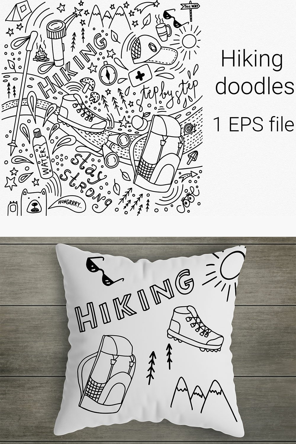 Hiking and Adventure Doodles. EPS