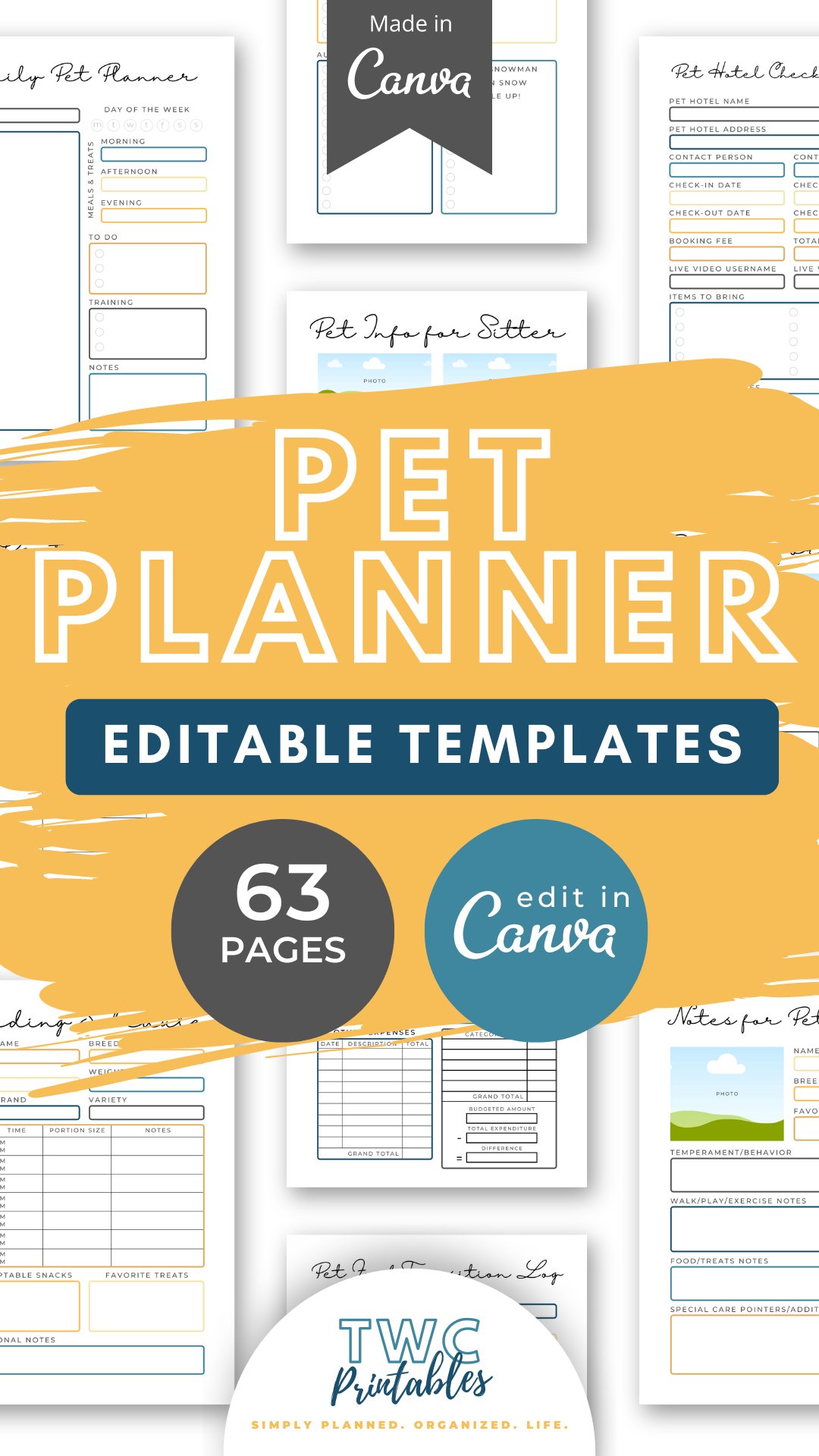 Pet planner canva templates