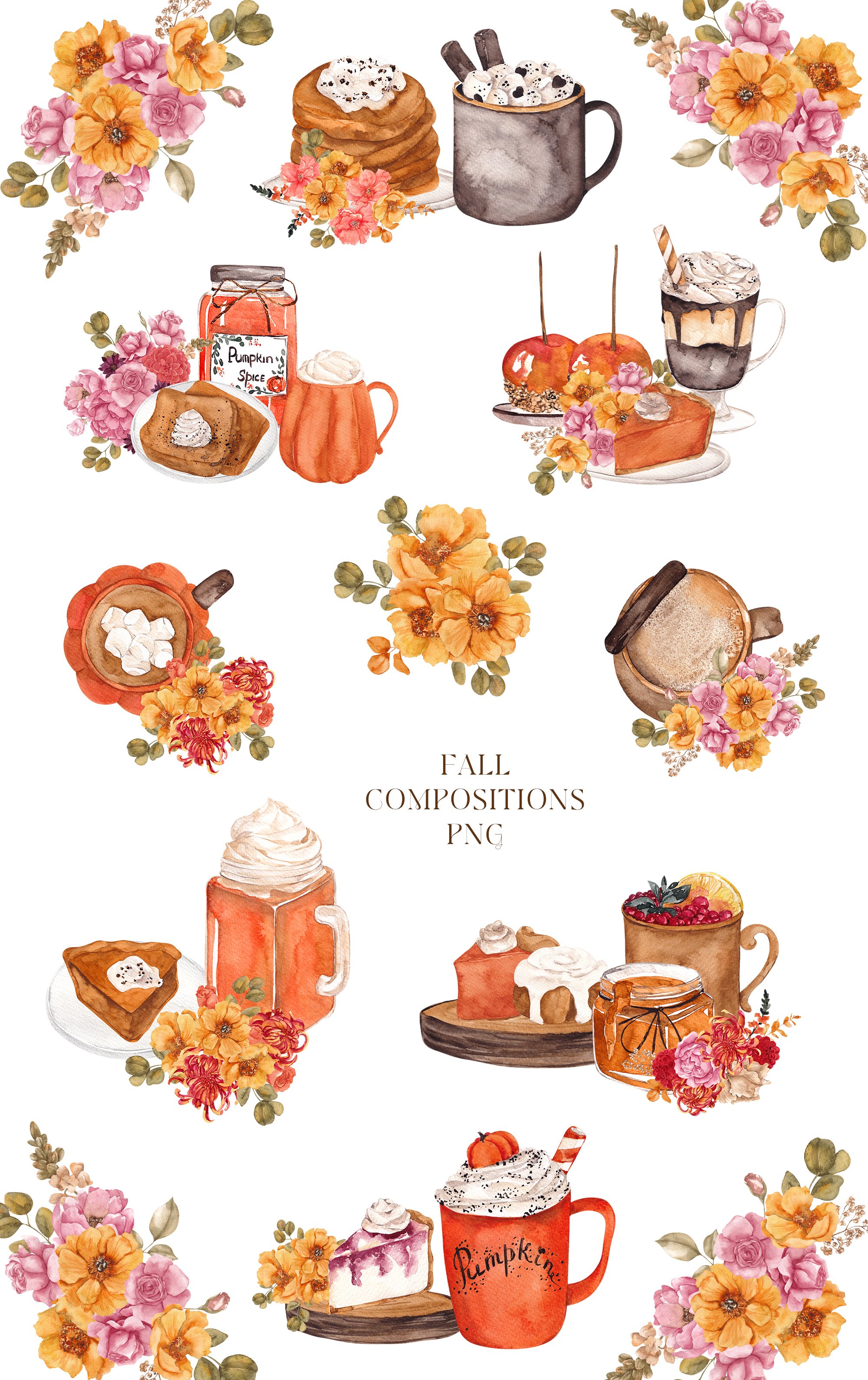 Watercolor Hot Drinks. Fall Clipart. (1613953)