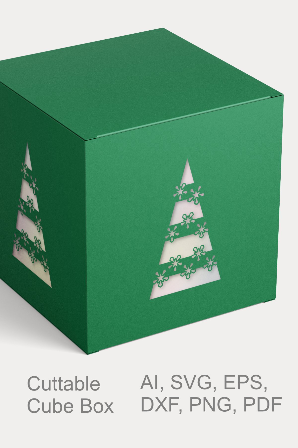 Striped X-mas Trees Cube Gift Box Paper Cut Template SVG