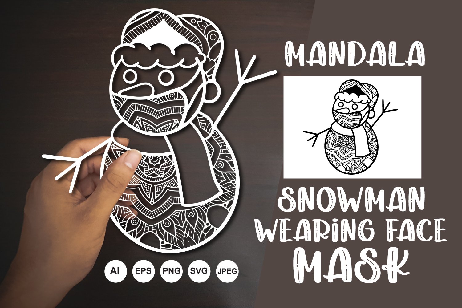 Mandala Snowman Wearing Face Mask SVG, AI, EPS, PNG