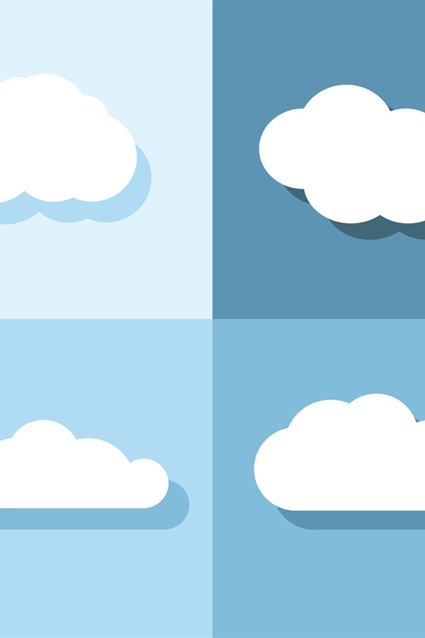 Cloud flat icons with shadow on blue background