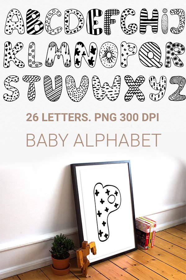 Baby Alphabet Clipart. Minimalist nursery doodle letters