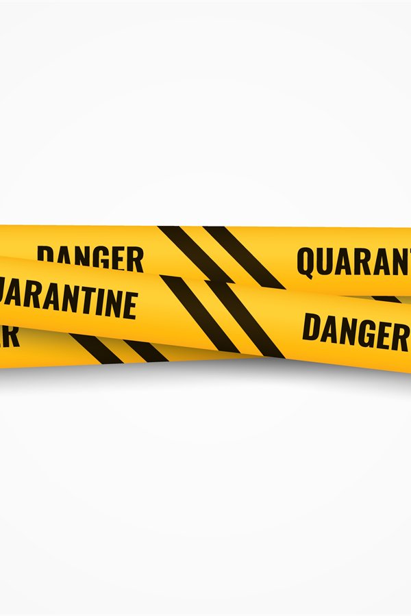 Yellow ribbons Warning. Quarantine safety warning tapes fram