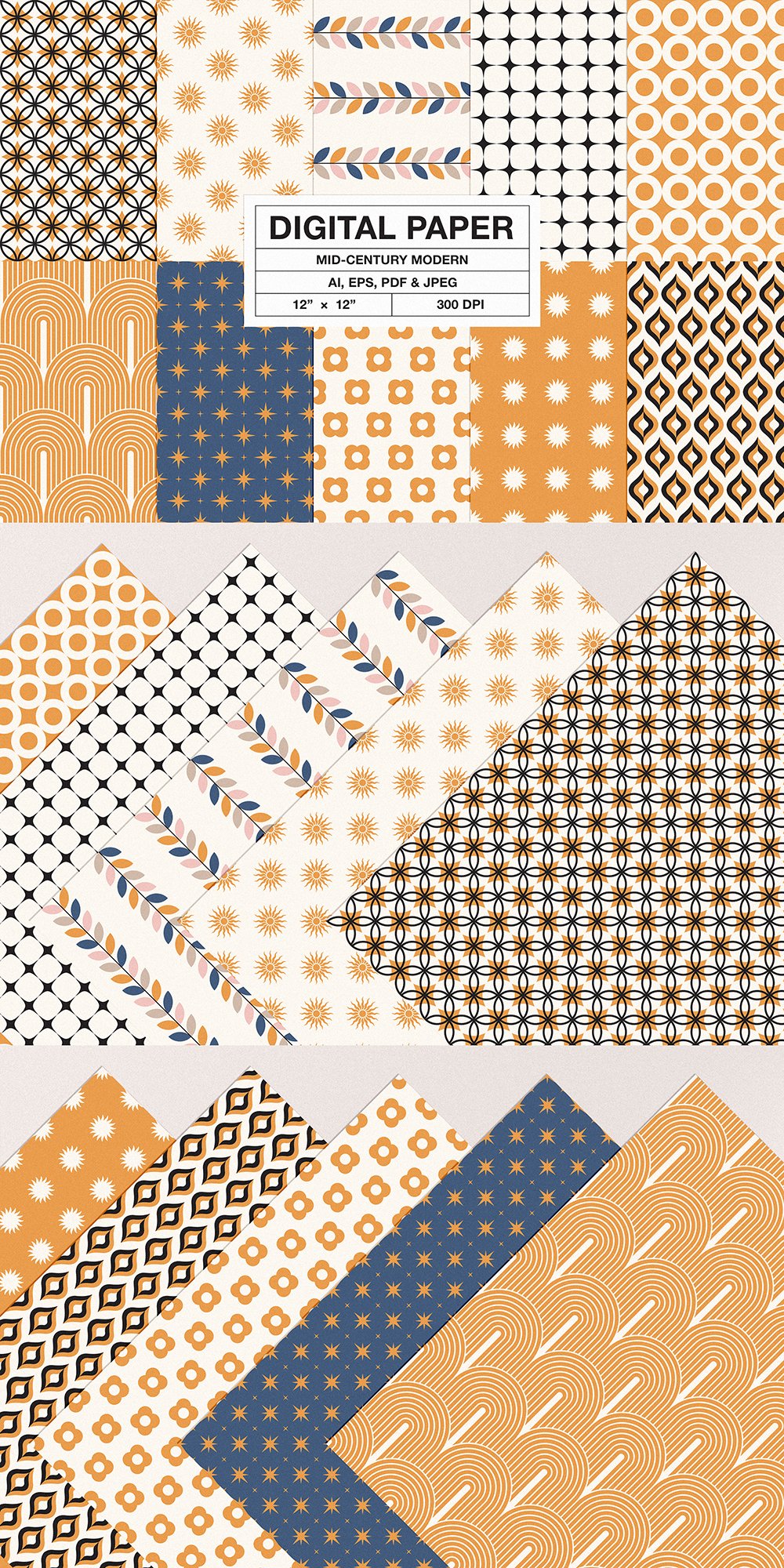 Mid-Century Modern Digital Paper | Retro (2286179)