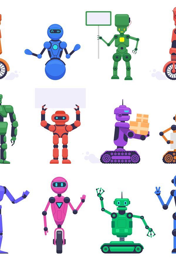 Robot characters. Robotic mechanical humanoid characters