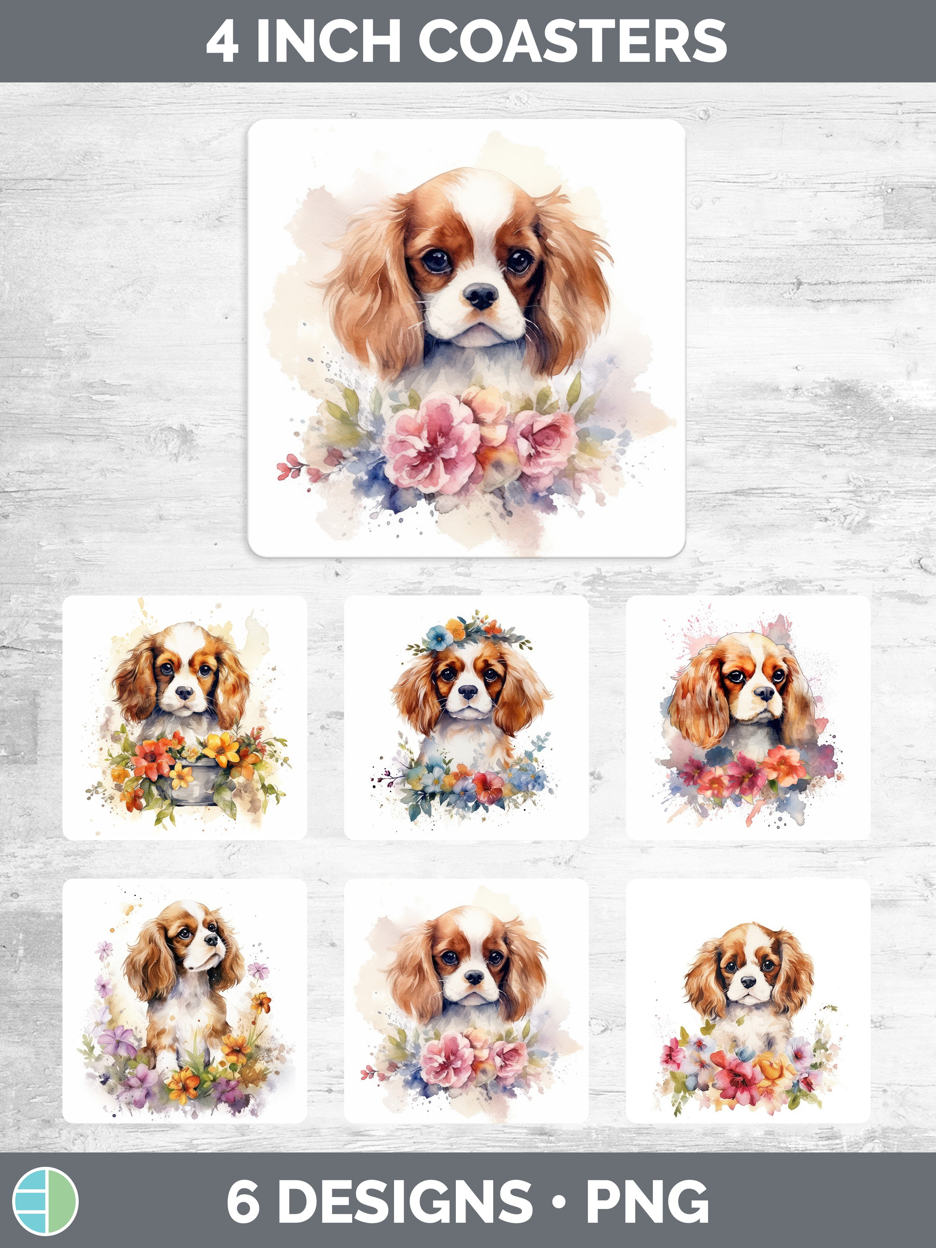 Watercolor Cavalier King Charles Spaniel Dog Square Coaster