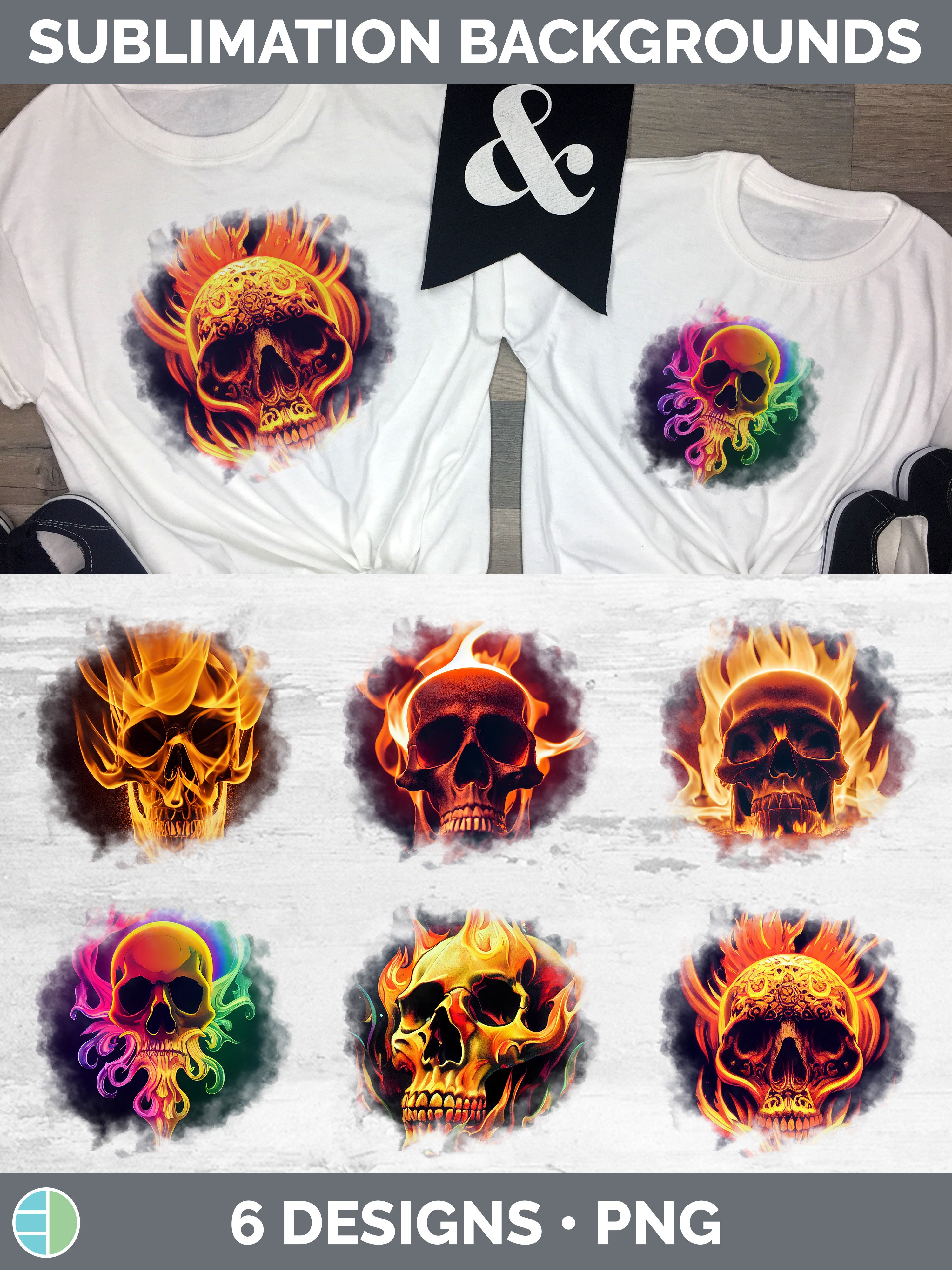 Halloween Fire Skulls Background | Grunge Sublimation Backgr