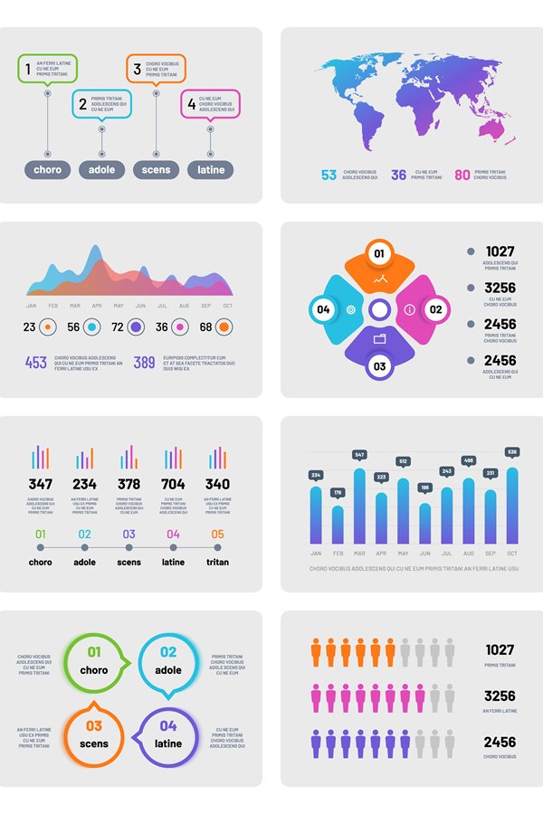 Business presentation charts. Financial report with graphs d