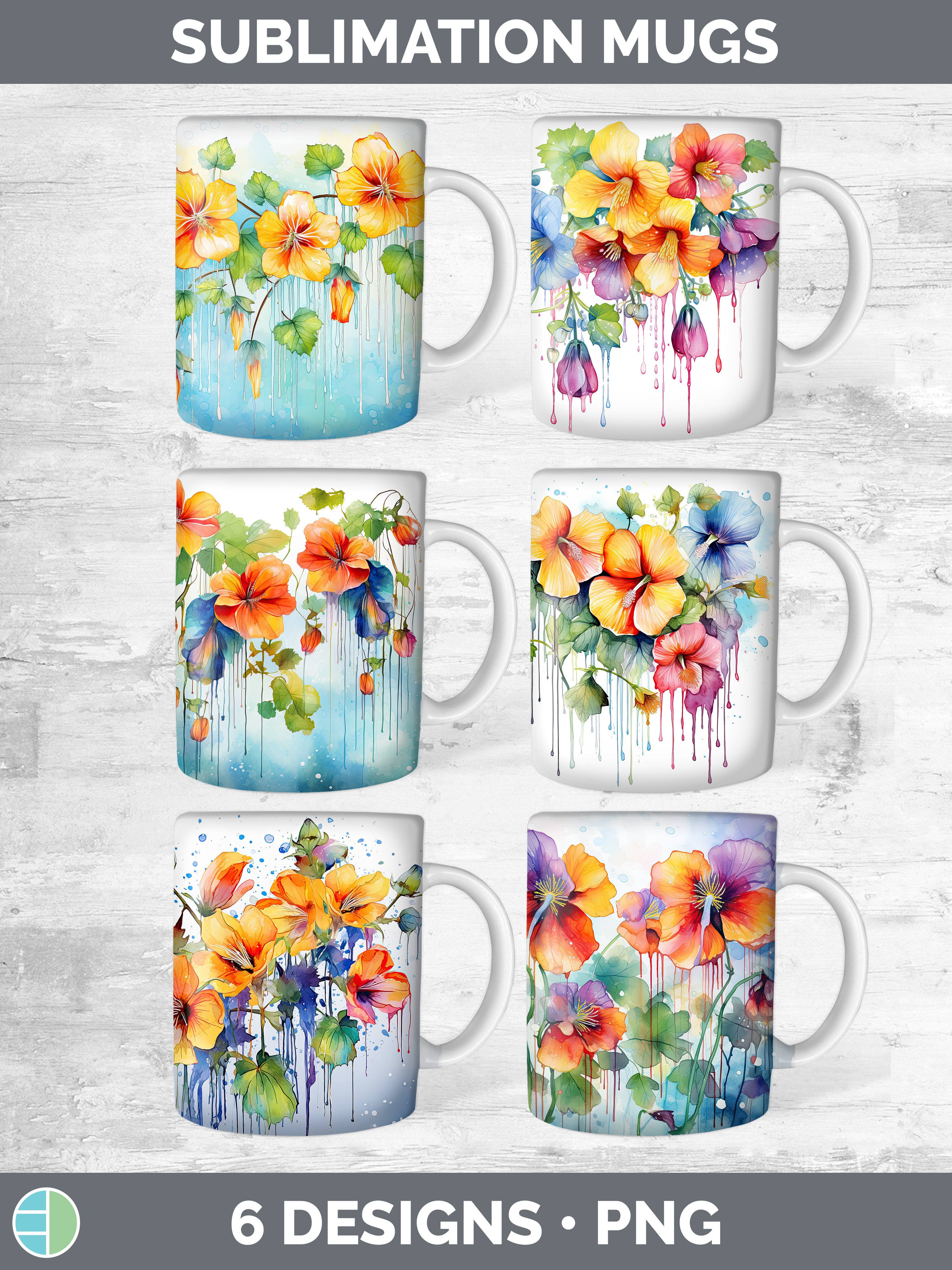 Splat Rainbow Abutilon Flowers Mug Wrap | Bundle Coffee Cup