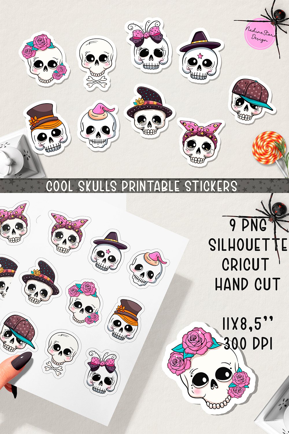 Cool Halloween Skulls printable stickers.