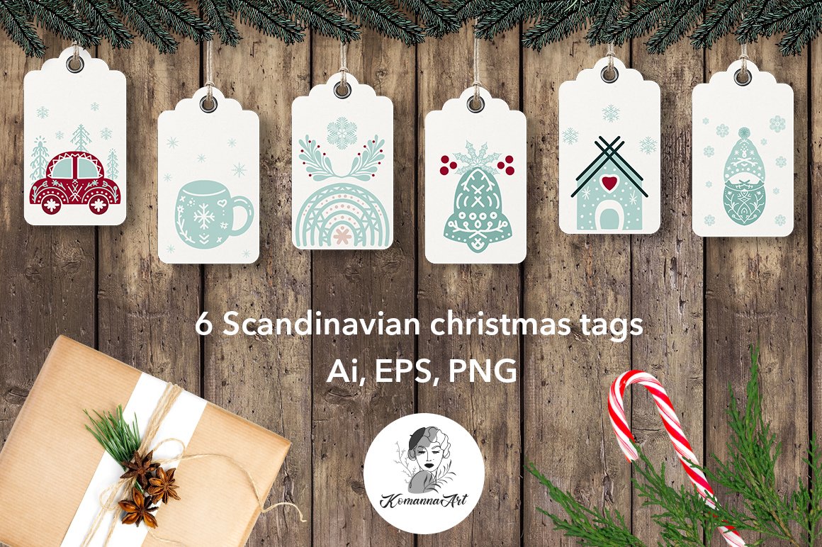Scandinavian Christmas tags, printable tags, vector, png.