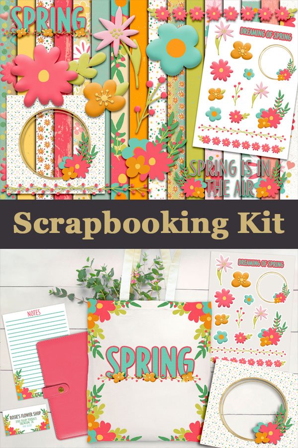 Bright Colorful Flowery Digital Scrapbooking Kit