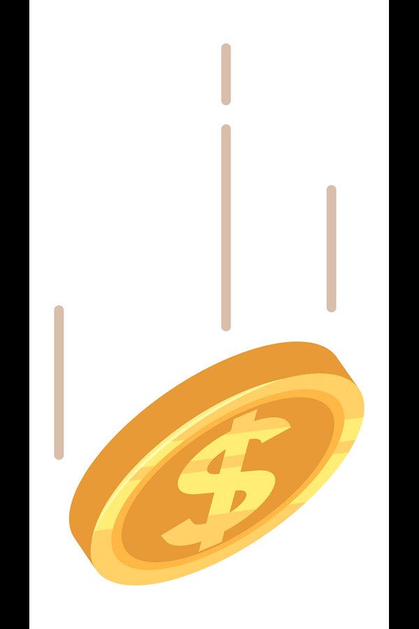 Dollar coin falling down. Golden money dropping