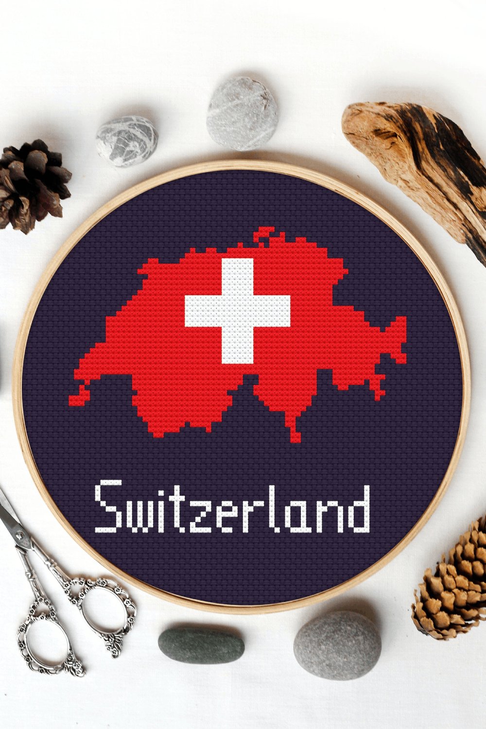 Switzerland map flag Cross stitch pattern Swiss patriotic