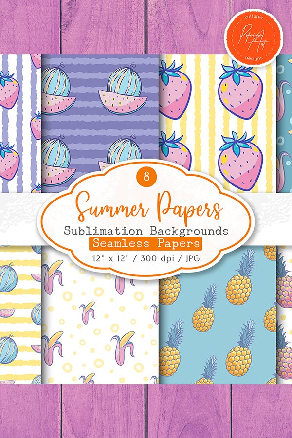 Summer backgrounds, fruit seamless patterns, digital paper