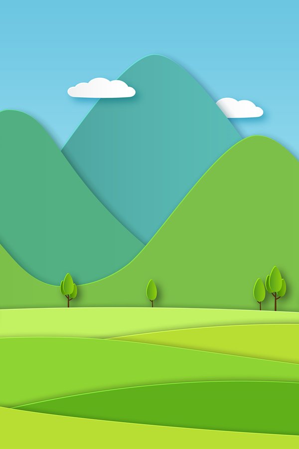 Paper field landscape. Summer landscape with green hills and