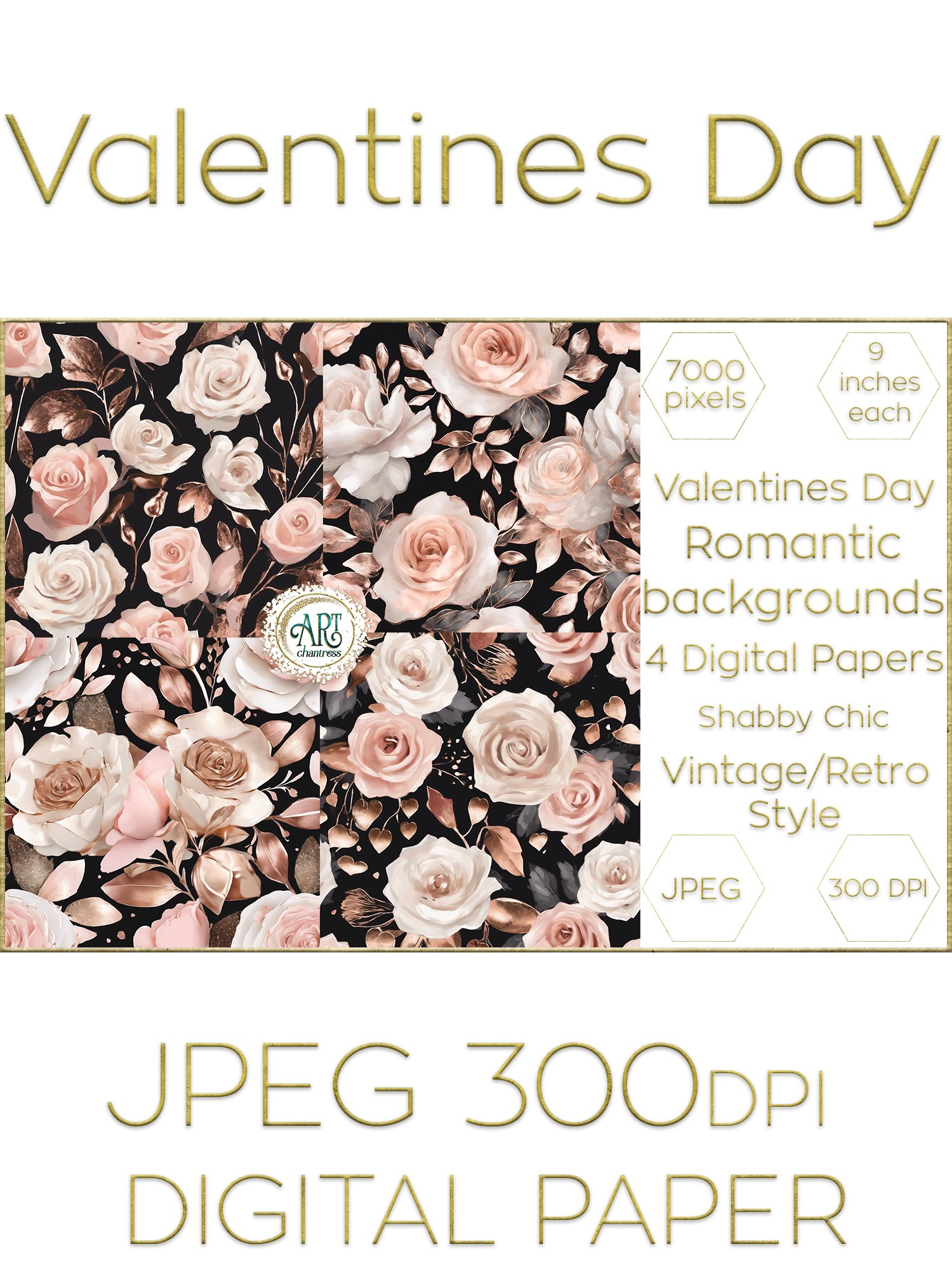 Valentines Day Flowers Watercolor Digital Papers (3176302)
