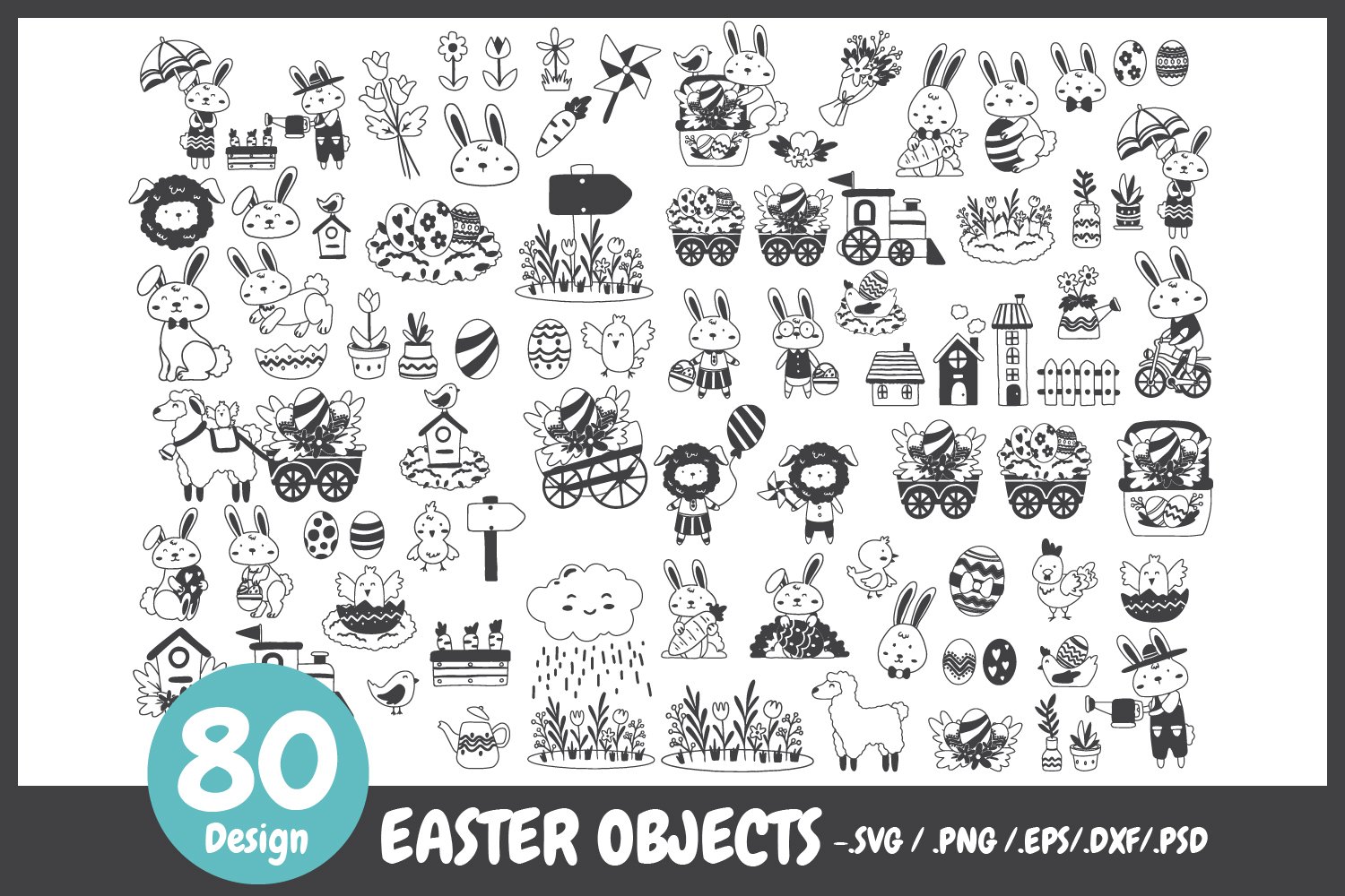 80 EASTER Objects outline style Bundle.
